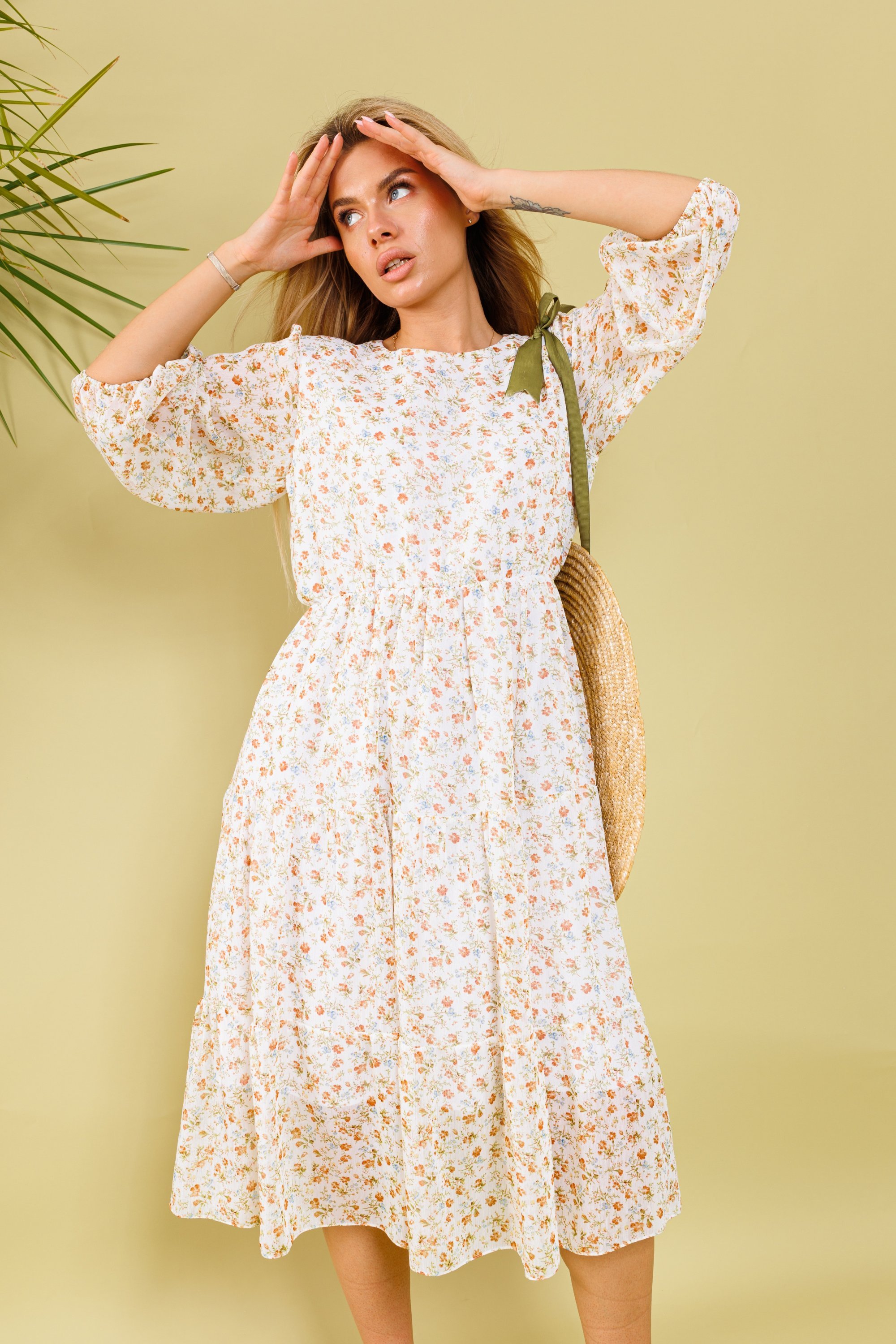 Платье 366-3д молоко+рыжие цветы NikVa купить в интернет магазине | в наличии